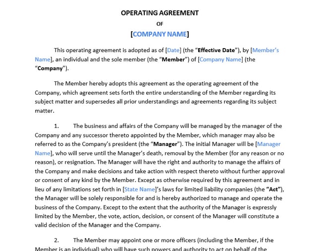 LLC Operating Agreement Template (Single-Member, Manager-Managed) | Legal GPS